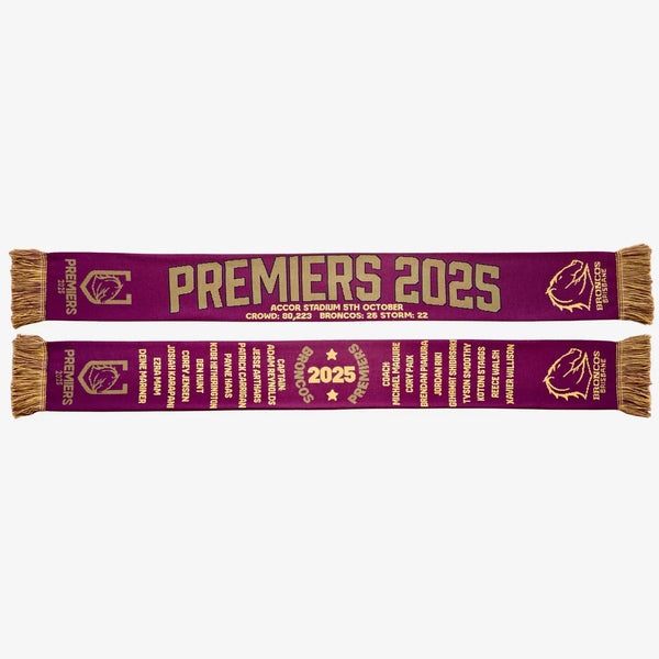 Brisbane Broncos 2025 Premiers Scarf - SPORTFIRST HERVEY BAY